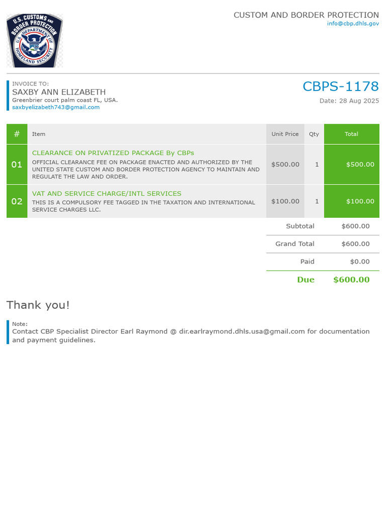 CBP Invoice for Package Clearance Fees | PDF