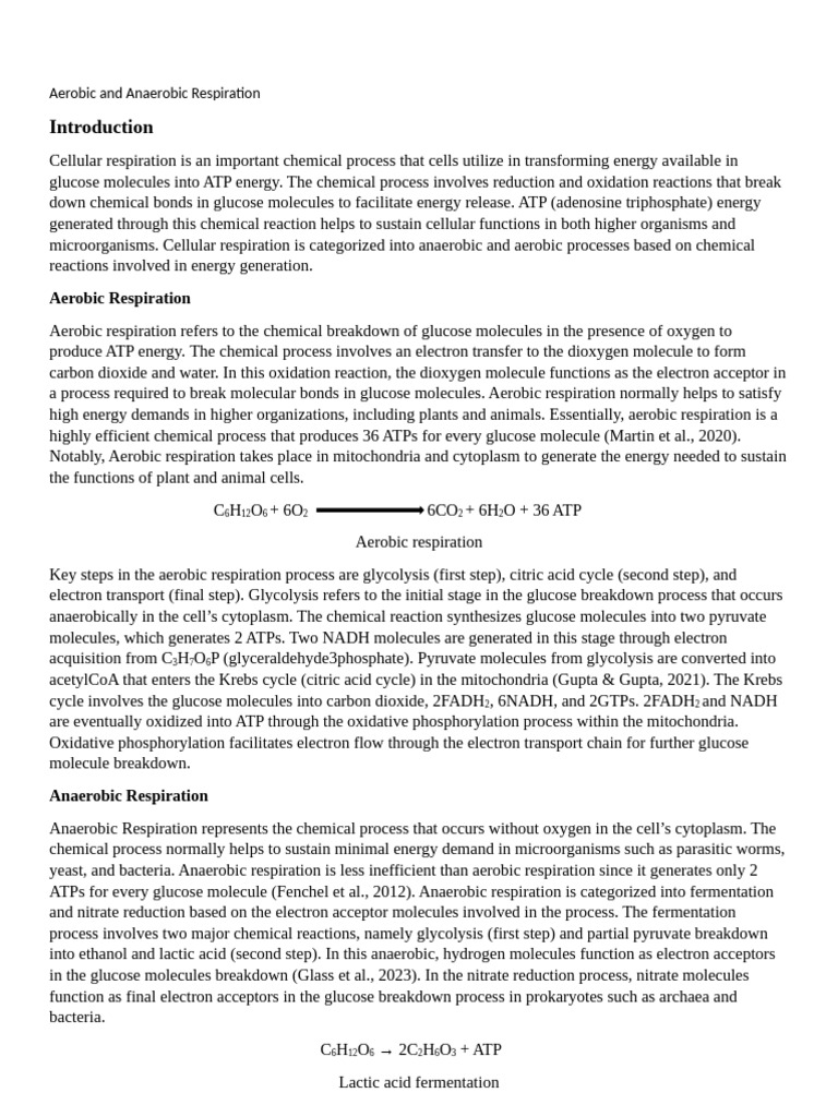 Aerobic and Anaerobic Respiration | PDF | Cellular Respiration ...