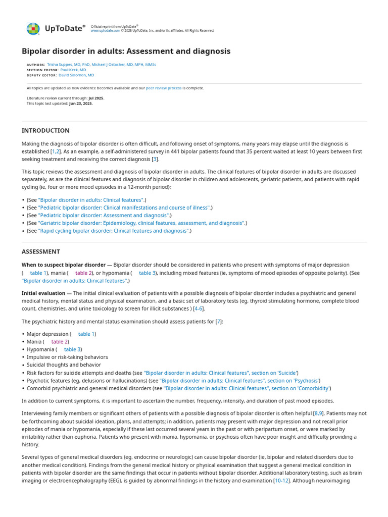 Bipolar Disorder: Assessment & Diagnosis | PDF | Bipolar Disorder | Mania