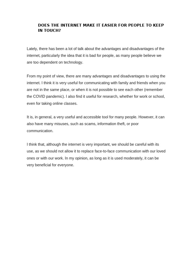 Internet's Role in Staying Connected | PDF