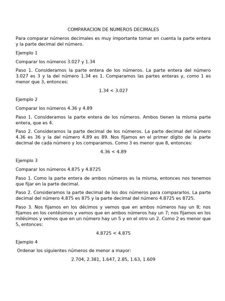 Comparación de Números Decimales | PDF | Aritmética | Números