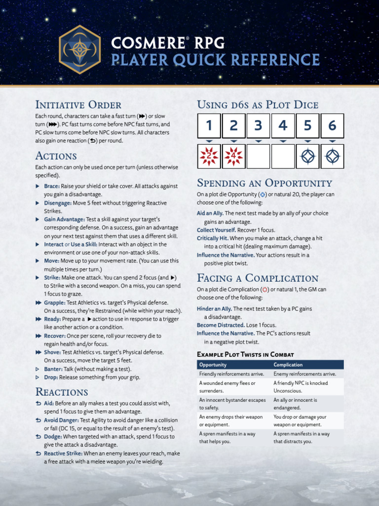 STW Cosmere RPG Reference Handouts | PDF | Role Playing Games | Dice