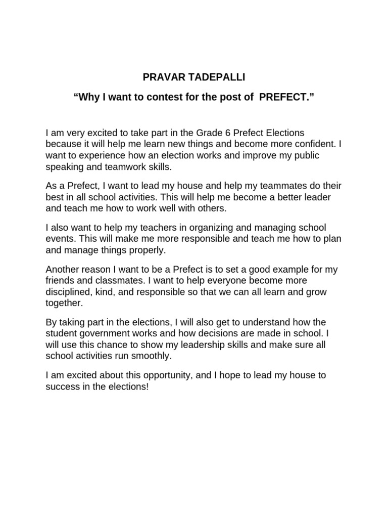 Reasons for Prefect Candidacy | PDF