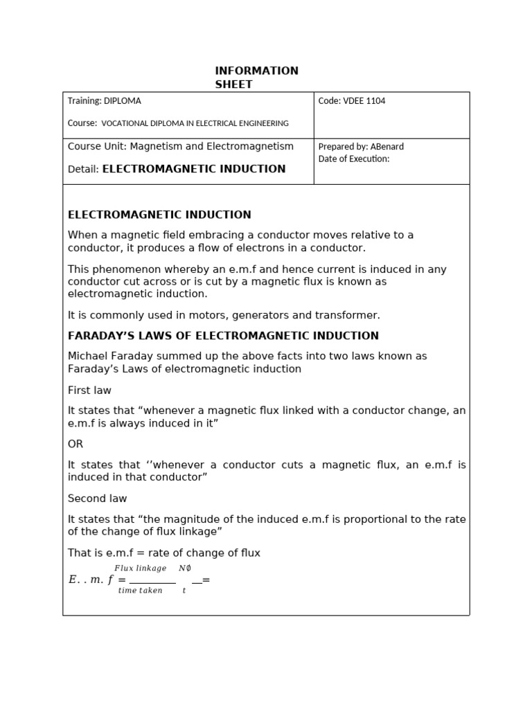 Electromagnetic Induction Overview | PDF | Electromagnetic Induction ...