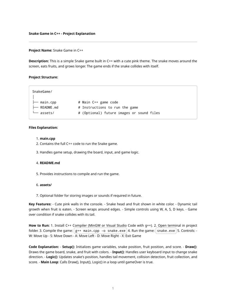 Snake Game Project PDF | PDF
