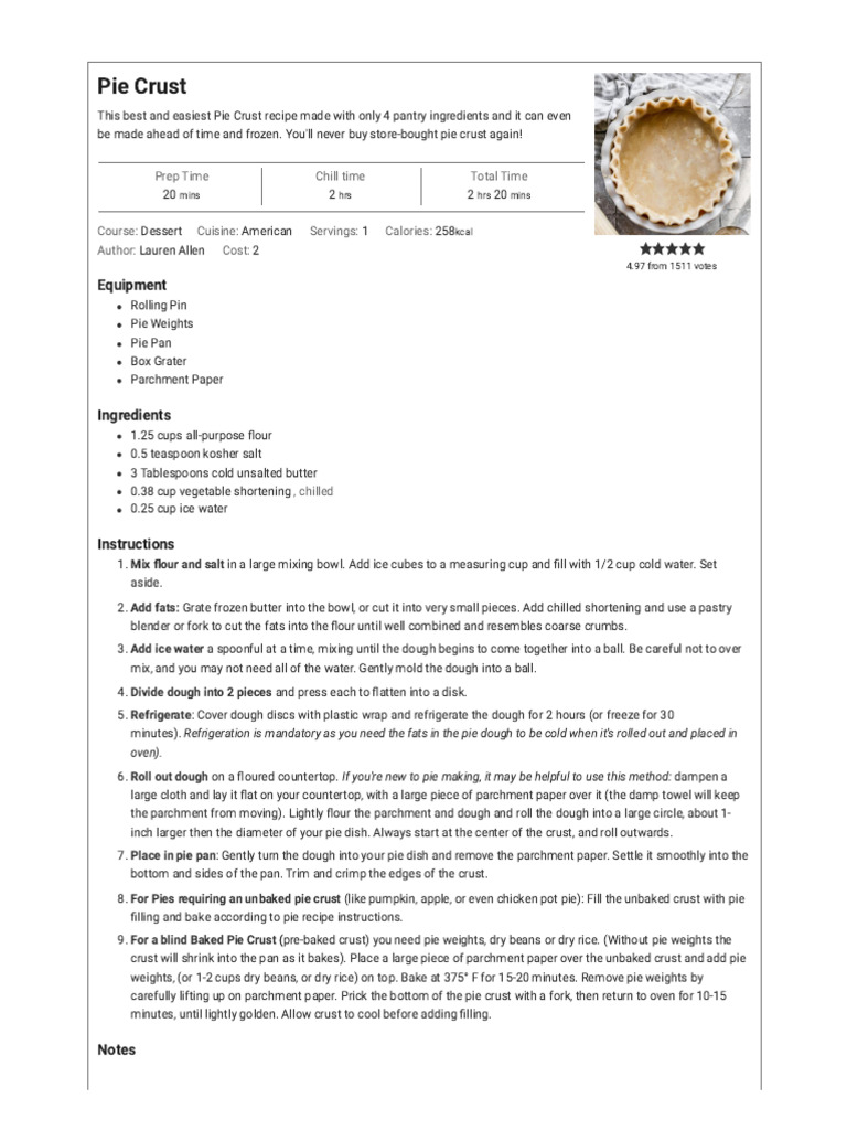 Easy 4-Ingredient Pie Crust Recipe | PDF | Breads | Fat