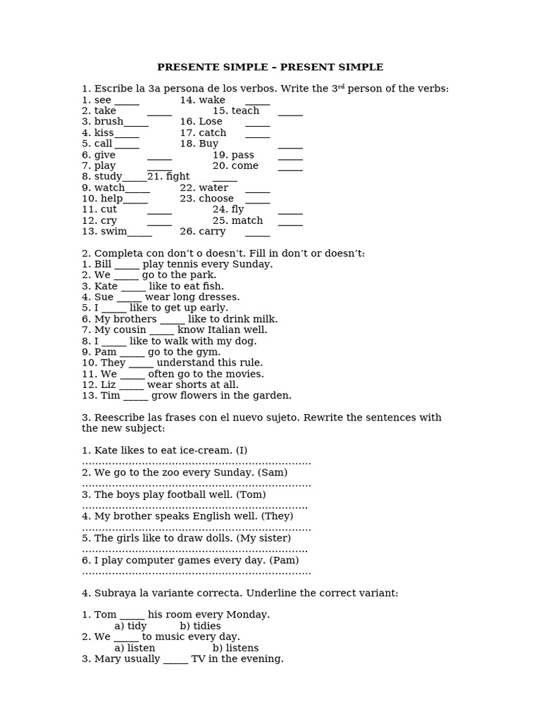 Present Simple Grammar Exercises | PDF