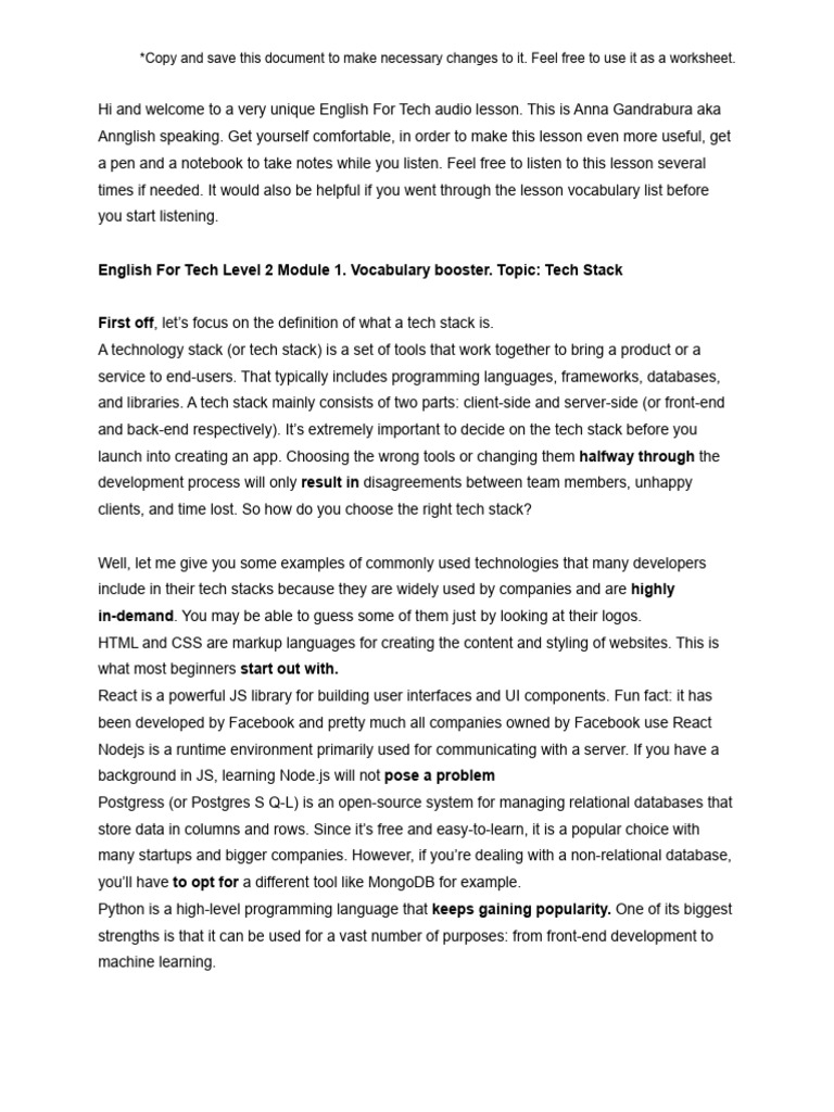 Module 1 Vocabulary Transcript | PDF | Software | Computing