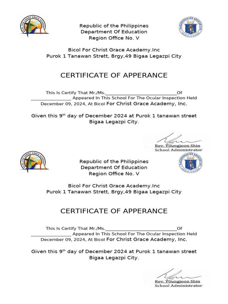 Certificate of Apperance | PDF