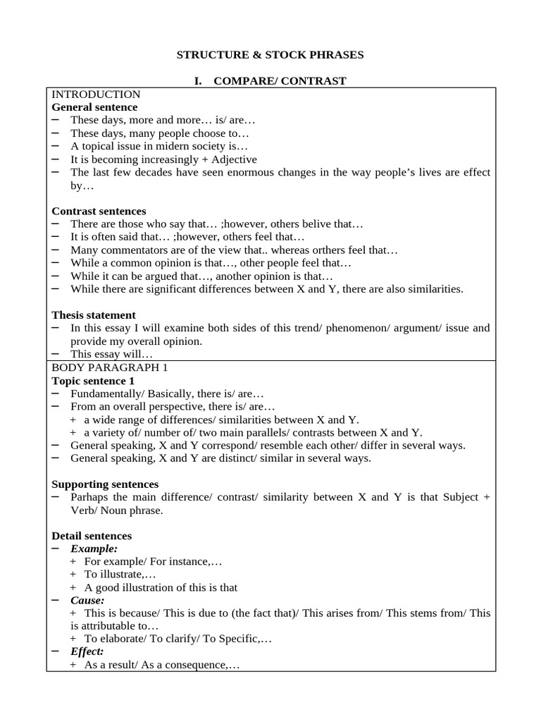 Compare and Contrast Essay Structure | PDF | Adjective | Subject (Grammar)
