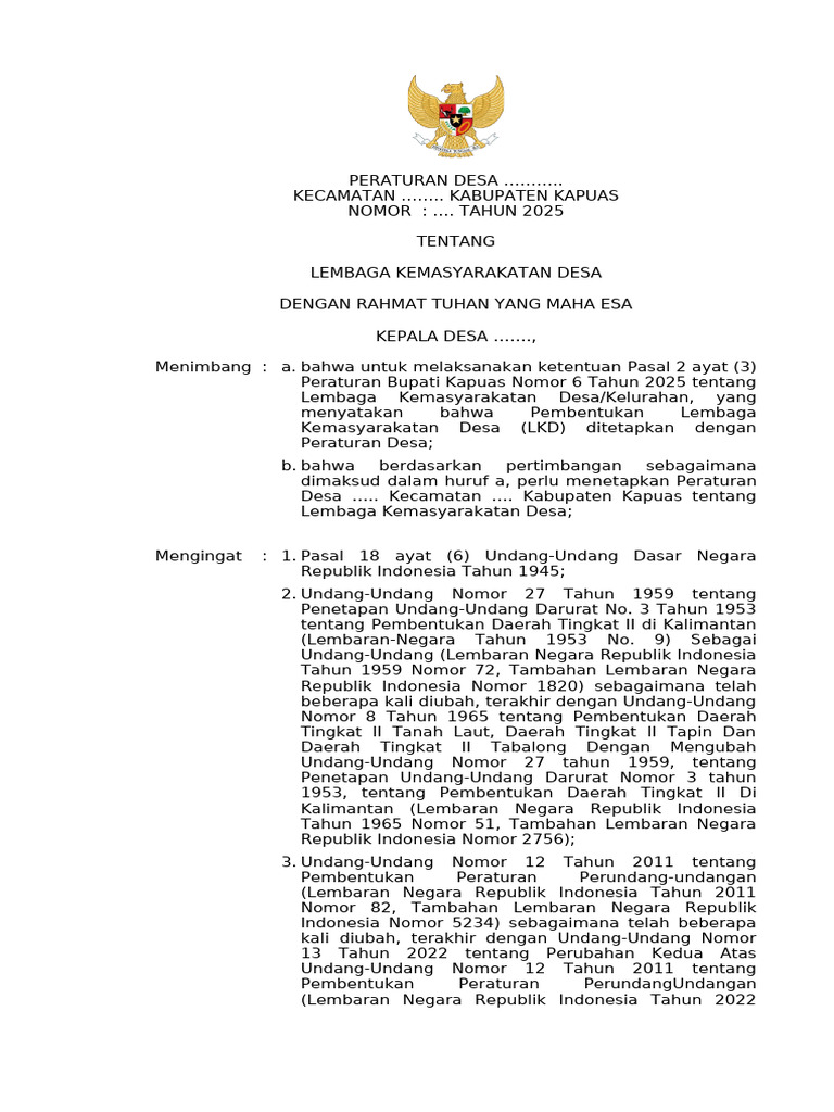 Peraturan Desa Lembaga Kemasyarakatan | PDF