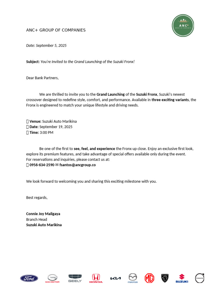 Suzuki Fronx Grand Launch Invitation | PDF