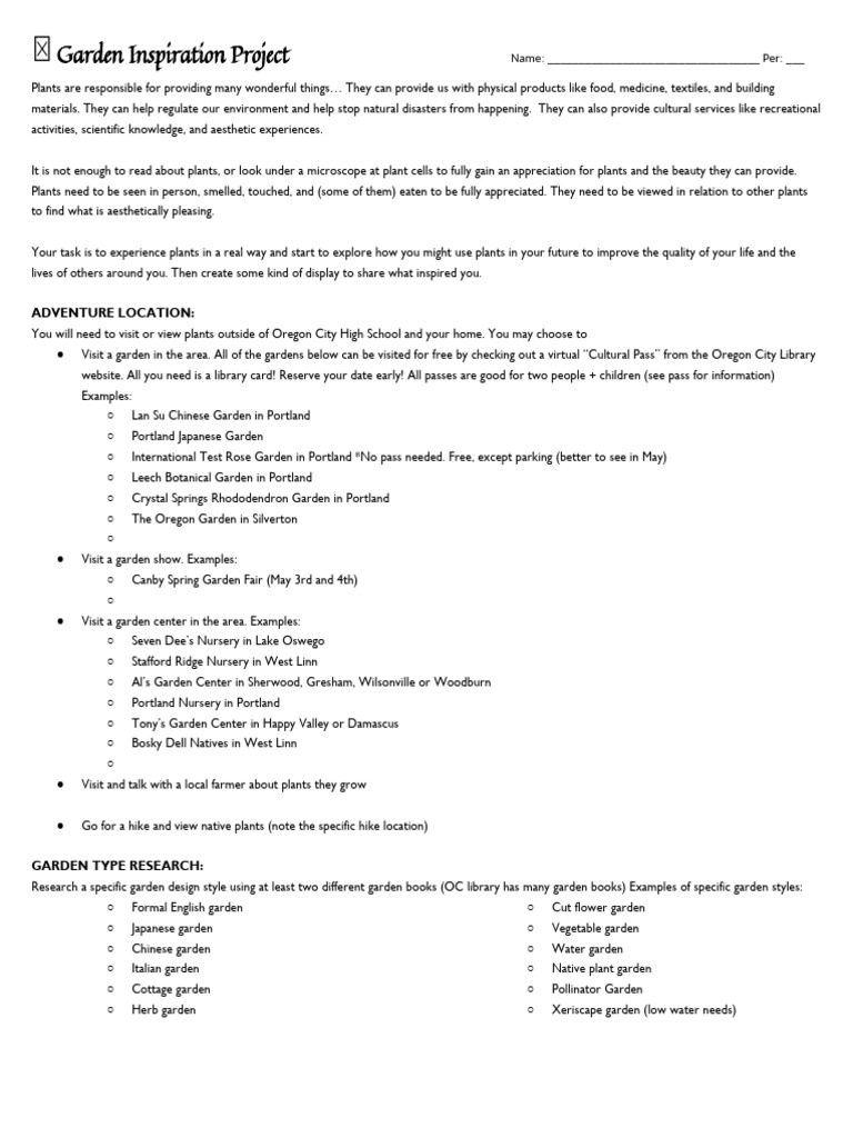 Garden Inspiration Project Directions 2025 | PDF | Gardens | Horticulture