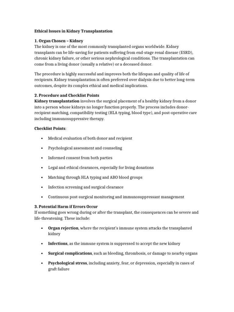 Assignment 2 Kidney Transplantation | PDF | Kidney Transplantation | Organ Donation