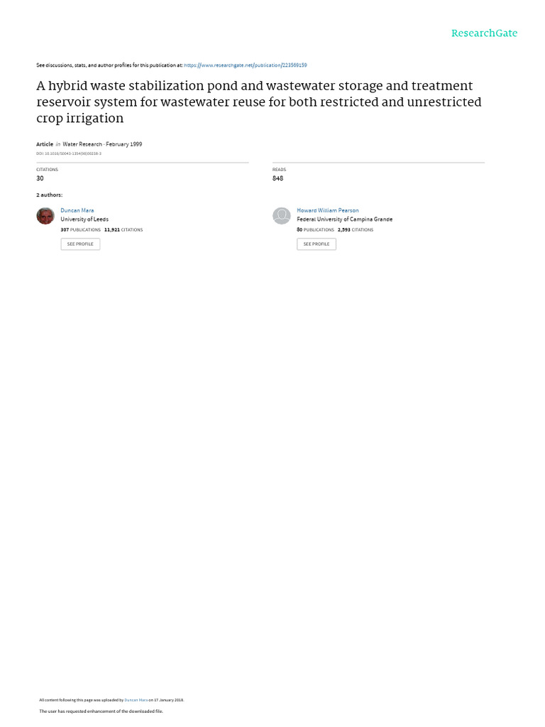 Study - A Hybrid Waste Stabilization Pond and Wastewater | PDF | Environmental Engineering | Water