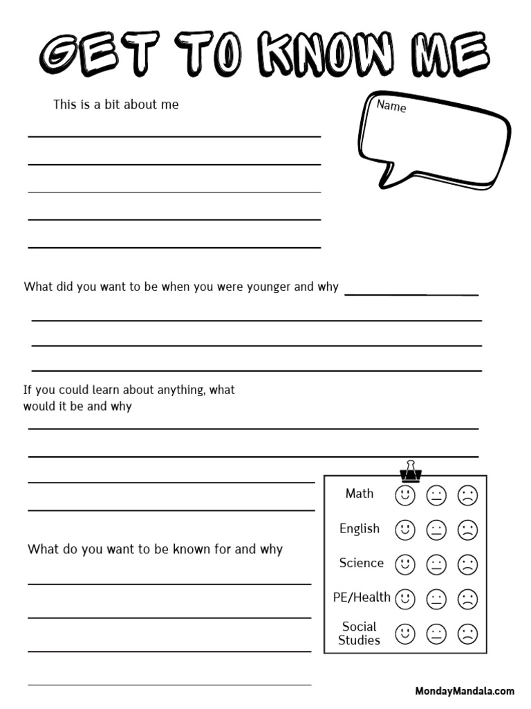 Get To Know Me Printable Worksheet For Middle School and High School ...