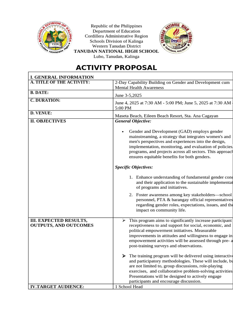 TNHS GAD Proposal 2025 Final | PDF | Gender And Development | Empowerment