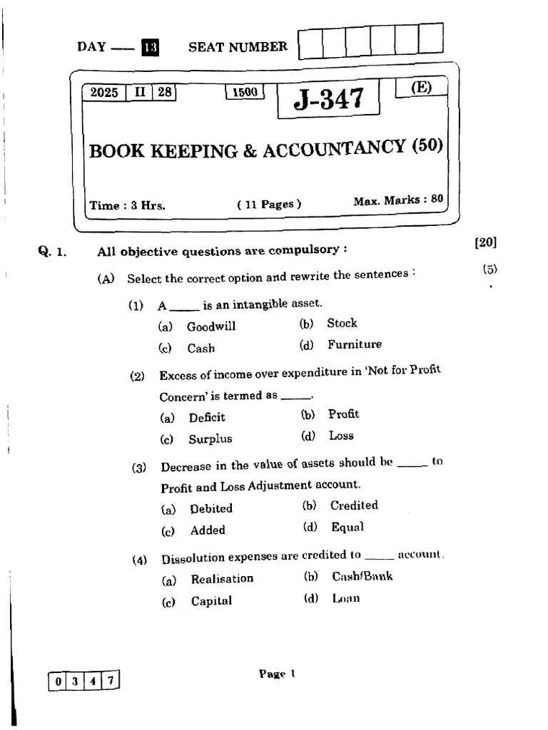 MH Board Class 12 Book Keeping and Accountancy 50 J 347 2025 | PDF ...