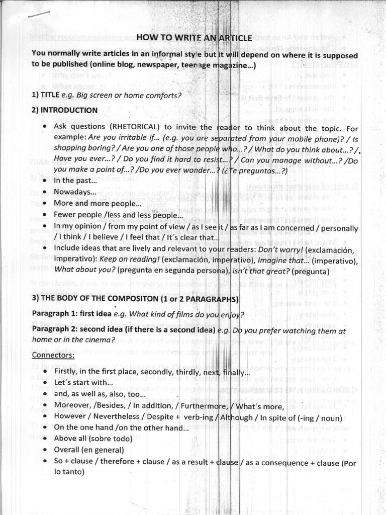 How To Write An Article. Structure and Useful Expressions. | PDF