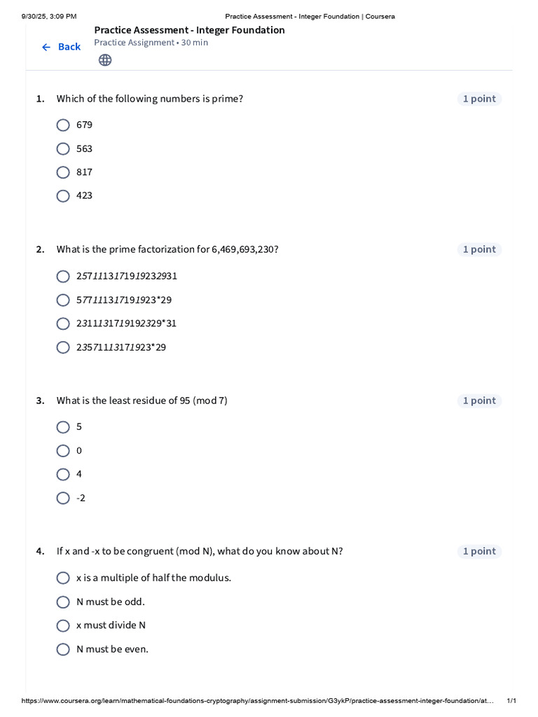 Practice Assessment - Integer Foundation - Coursera | PDF
