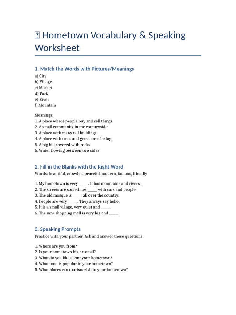 Hometown Worksheet | PDF