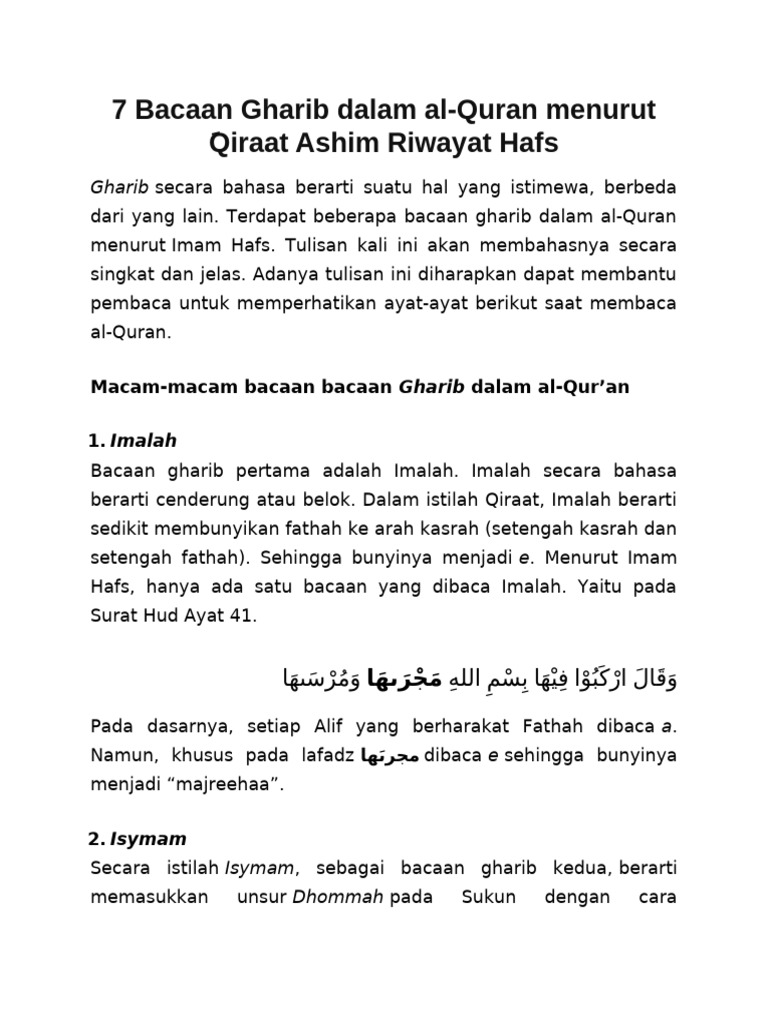 Bacaan Gharib al-Quran menurut Hafs | PDF
