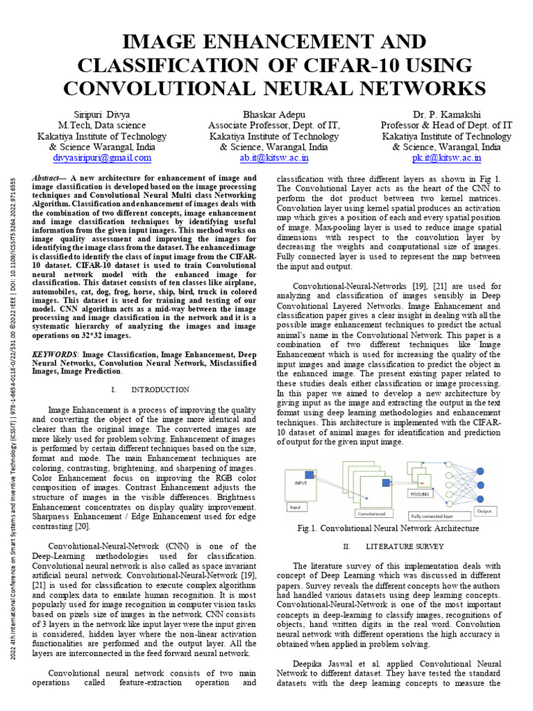 Image Enhancement and Classification of CIFAR-10 Using Convolutional Neural Networks | PDF ...