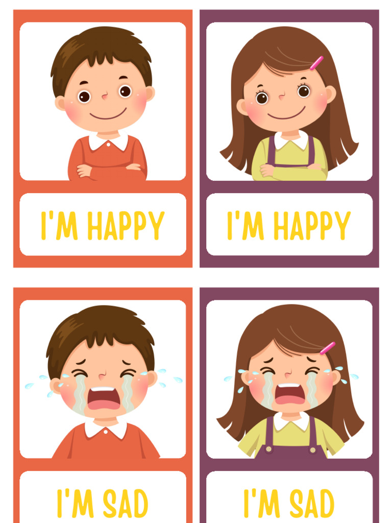 Orange and Purple Cute Feelings and Emotions Flashcards | PDF
