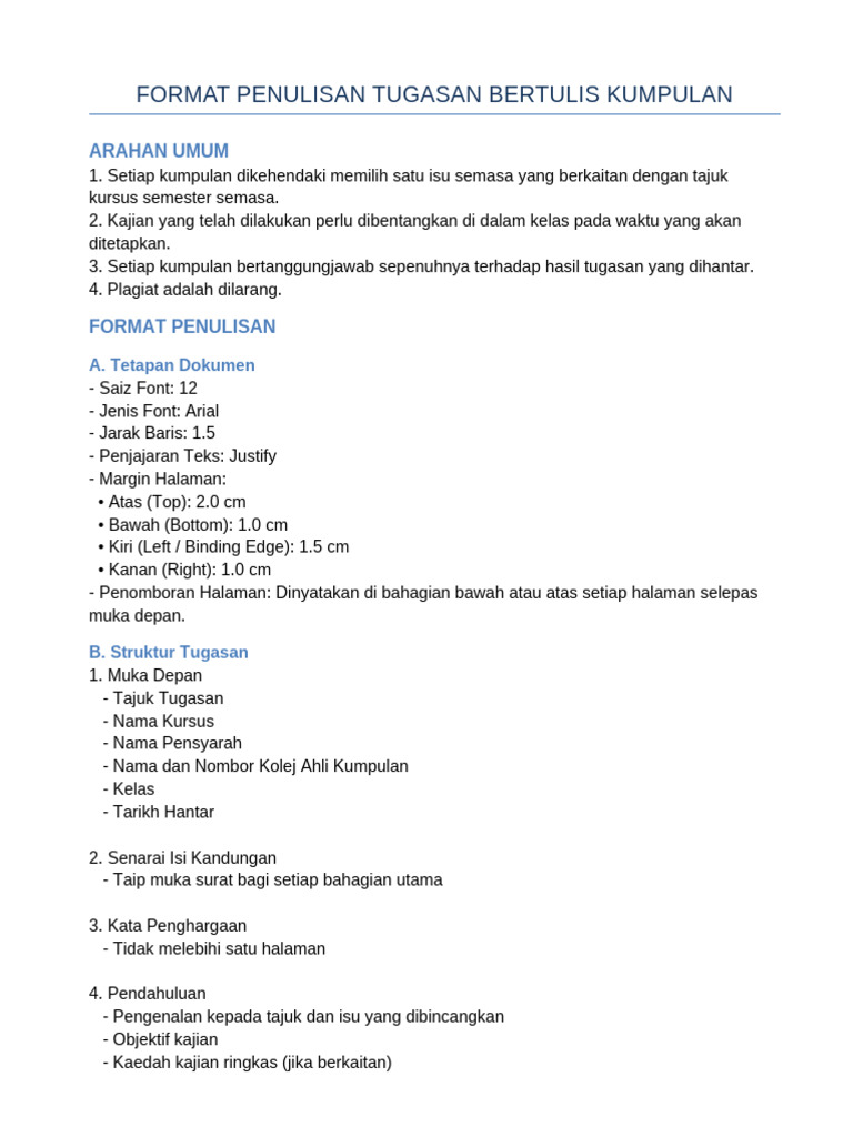 Format Penulisan Tugasan 2025 | PDF