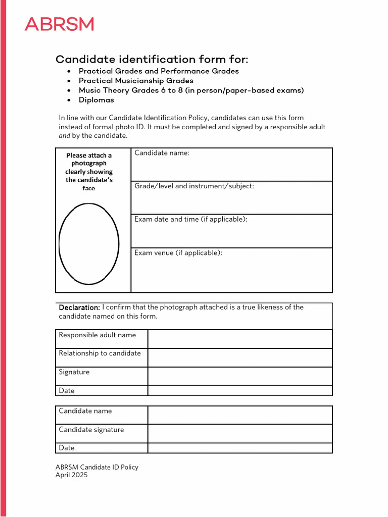 ABRSM Candidate ID Form | PDF