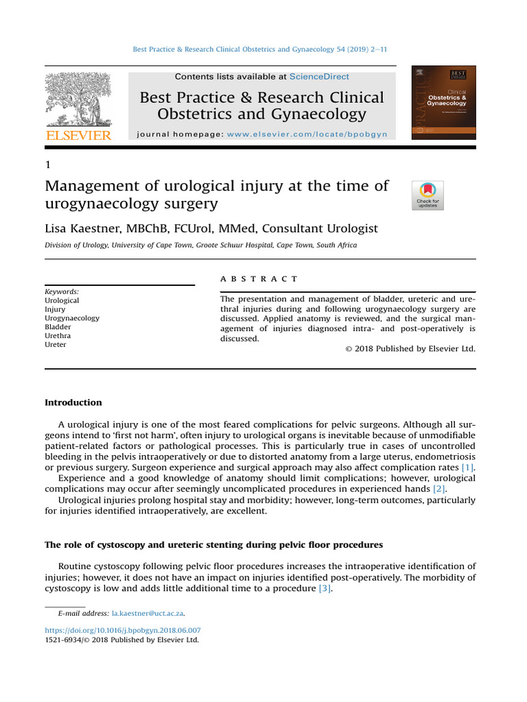Management of Urological Injury at The Time of Urogynaecology Surgery ...