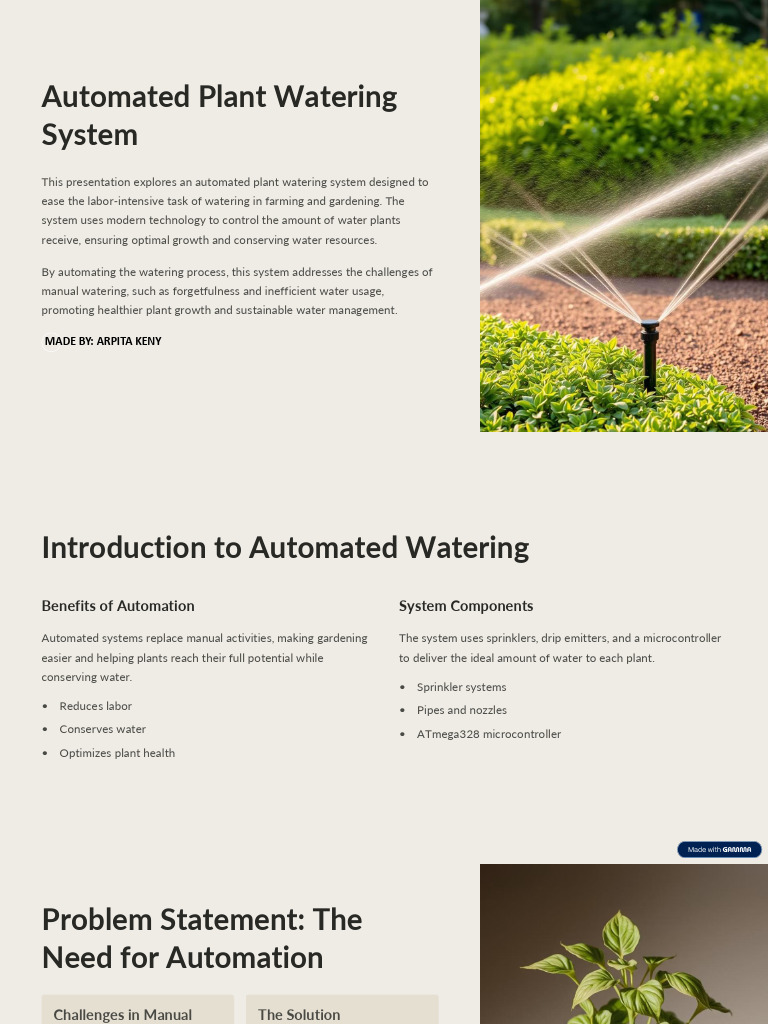 Automated Plant Watering System Guide | PDF | Irrigation | Arduino