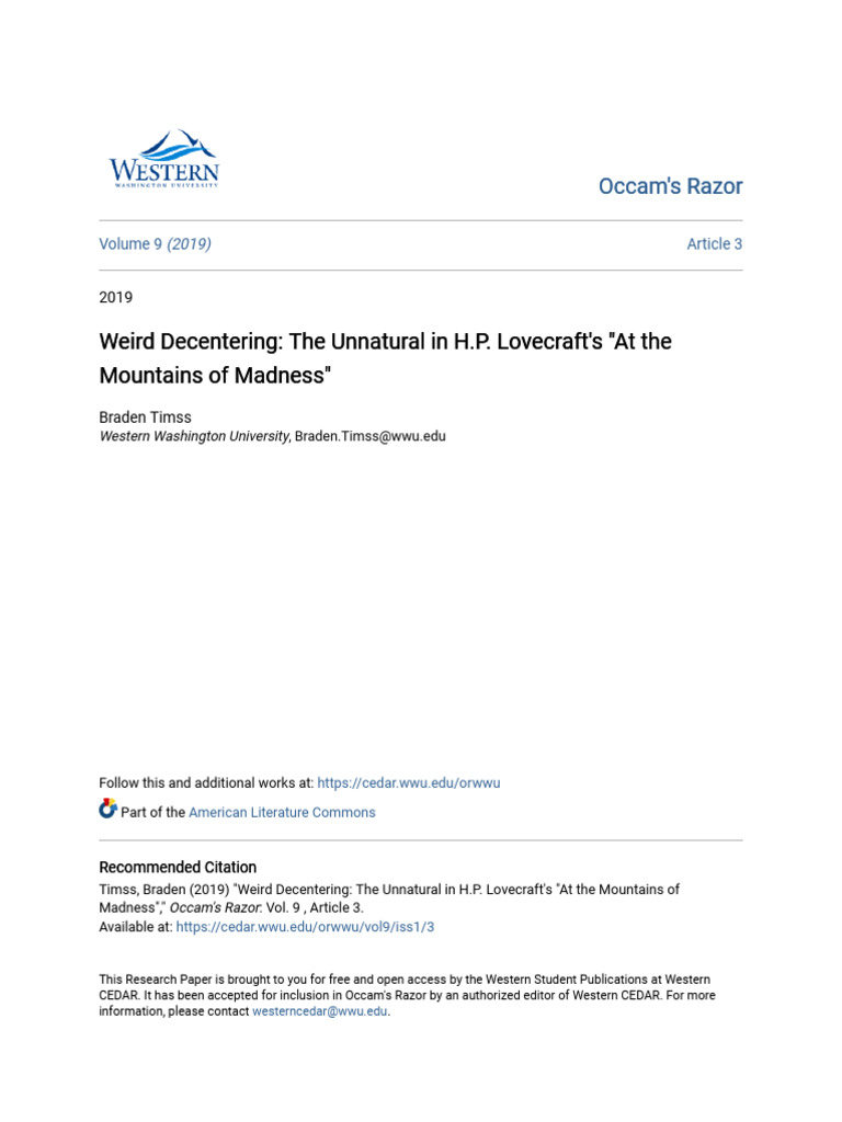 Weird Decentering - The Unnatural in H.P. Lovecrafts at The Moun | PDF ...