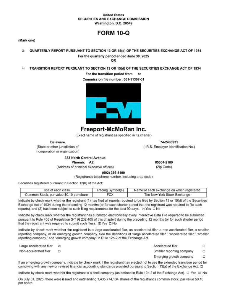 FCX-Q225-10-Q | PDF | Hedge (Finance) | Futures Contract