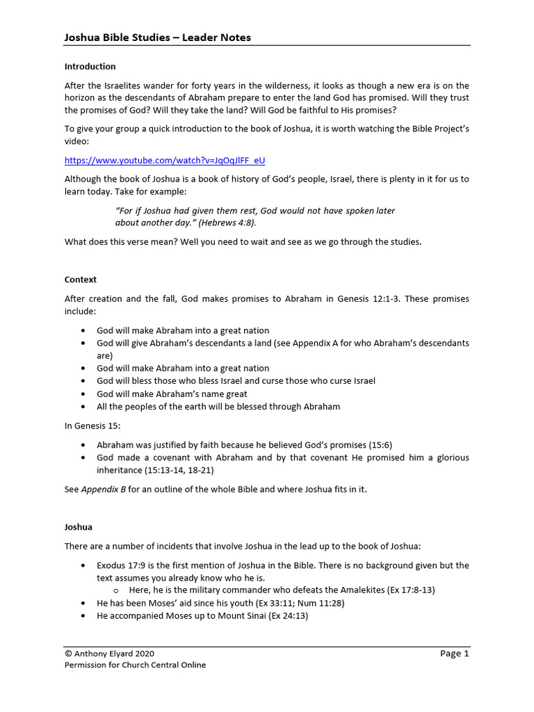 Joshua Bible Studies Elyard Leaders | PDF | Book Of Deuteronomy | Joshua