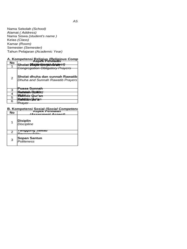 Laporan Penilaian Sikap Religius dan Sosial | PDF