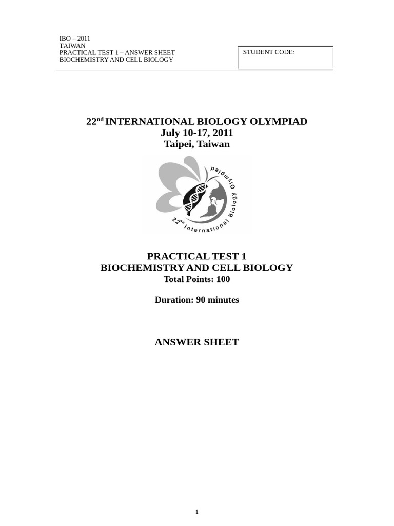 IBO 2011 Biochemistry Practical Test | PDF | Proteins | Laboratory ...