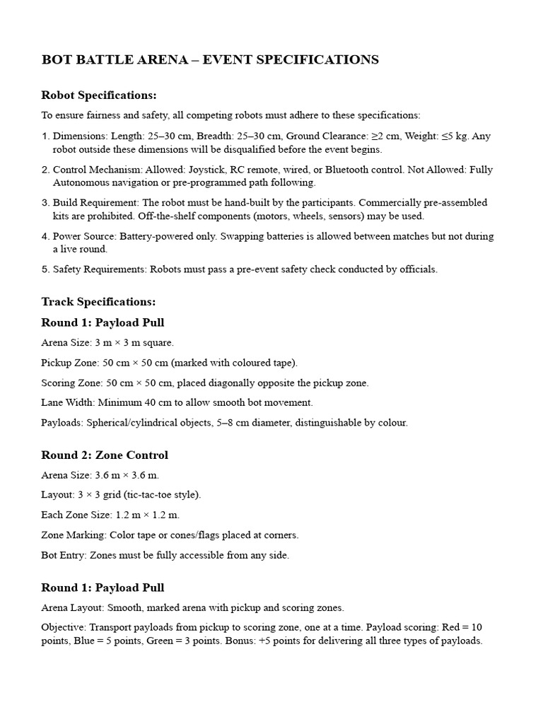 Bot Battle Arena Specifications | PDF | Robot | Robotics