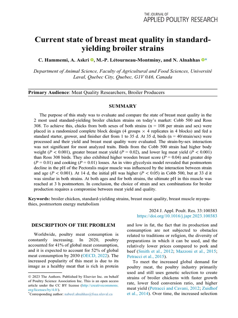 Breast Meat Quality in Broiler Strains | PDF | Broiler | Poultry