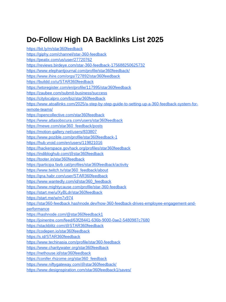 Do-Follow High DA Backlinks List 2025 | PDF