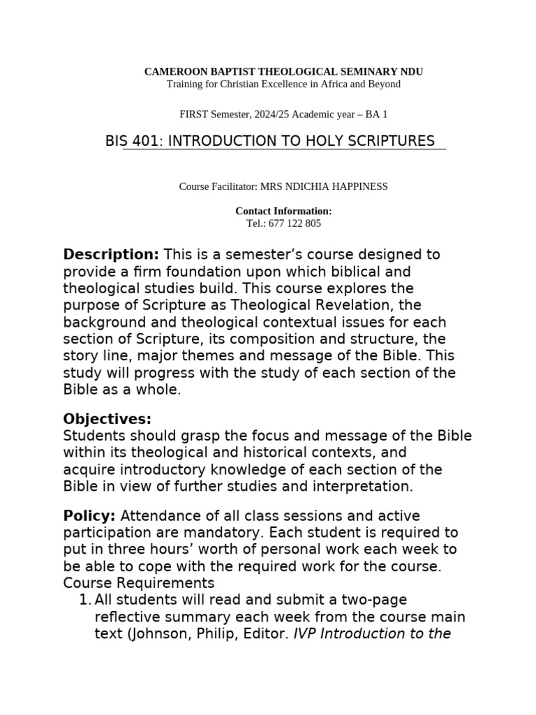 Introduction to Holy Scriptures Course | PDF | Bible | Zondervan