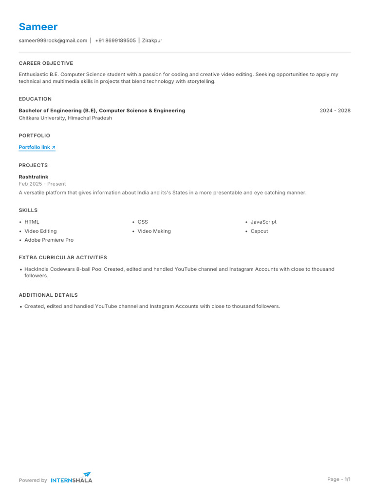 Sameer InternshalaResume | PDF