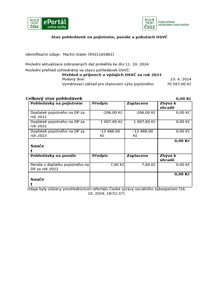 Stav Pohledavek Osvc | PDF