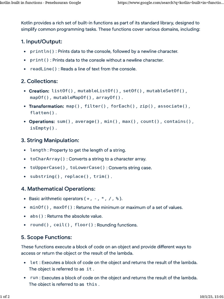 Kotlin Built in Functions - Penelusuran Google | PDF | Computer Programming | Object Oriented ...