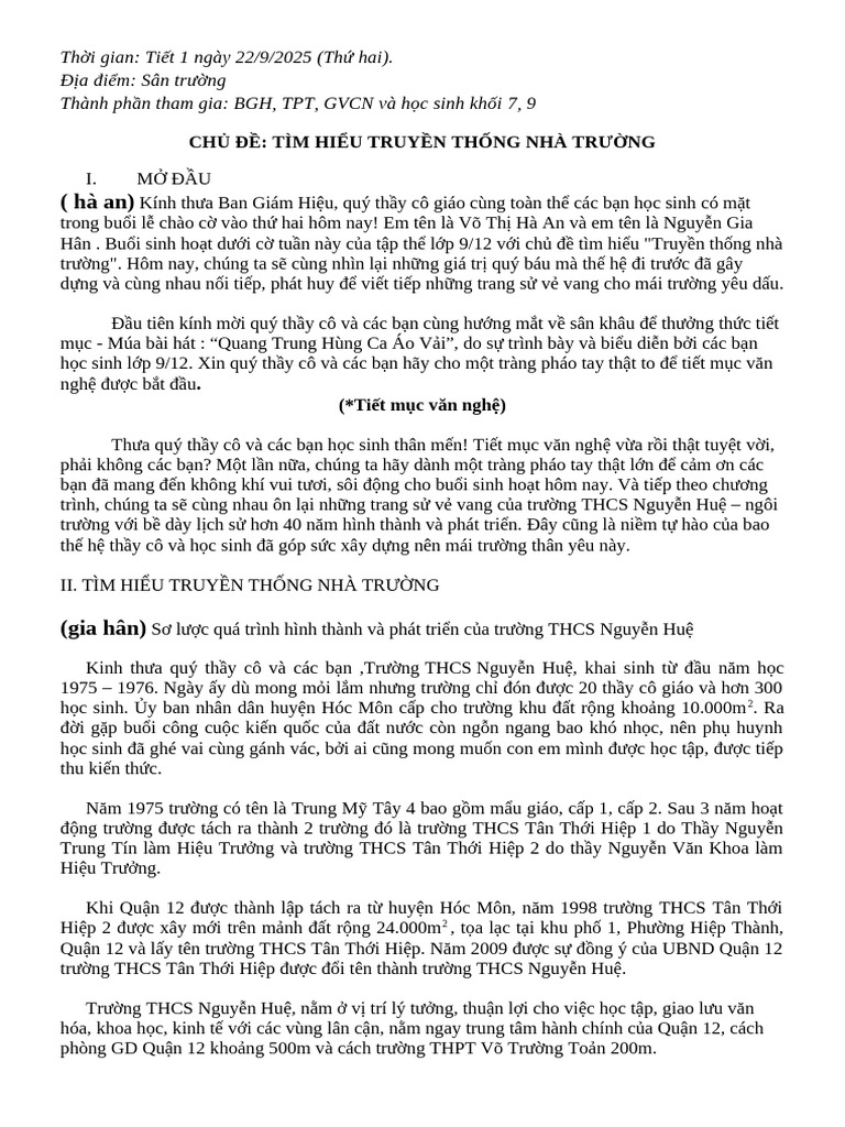 TUẦN 1 SHDC LỚP 9-12 NH 2025-2026 | PDF