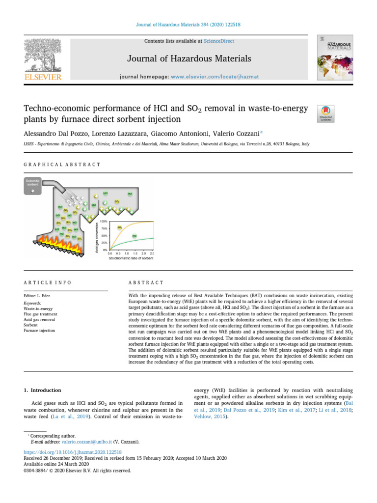 Techno-Economic Performance of HCL and SO2 Removal in Waste-To-Energy ...