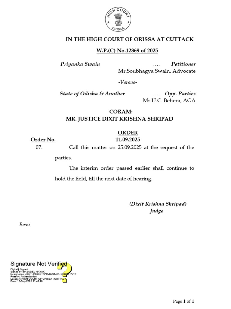 Odisha High Court W P C No 12869 Order Pdf