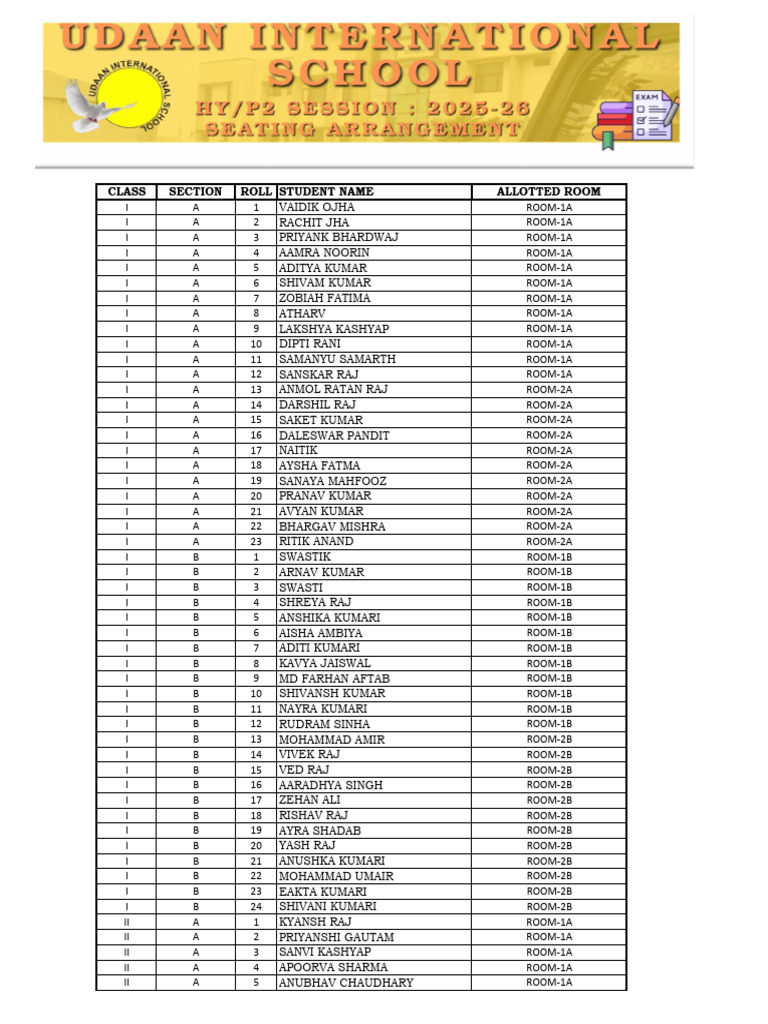 Student Roll Call and Room Assignments | PDF