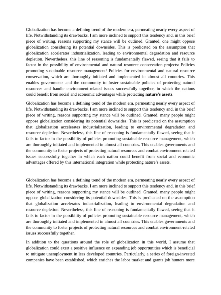 Globalization 2-Para Writing | PDF | Globalization | Unemployment