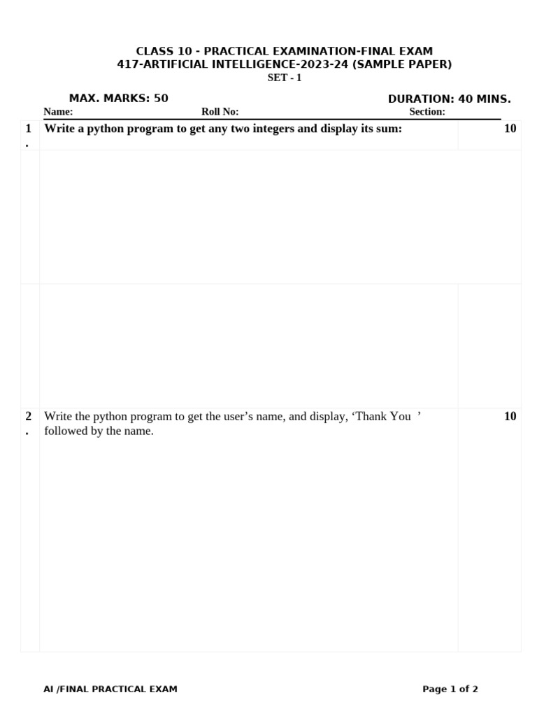 Ai - Final Practical Exam 2022-23 | PDF